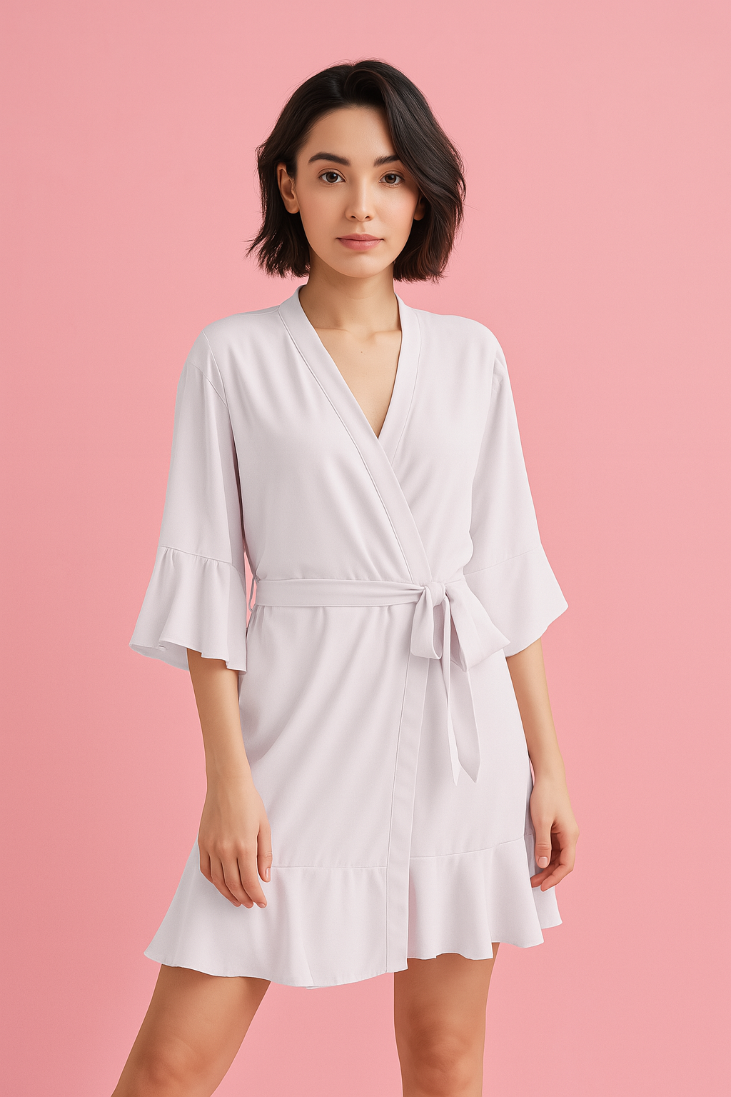 Ruffle Robe- White – Shape Wear Shop