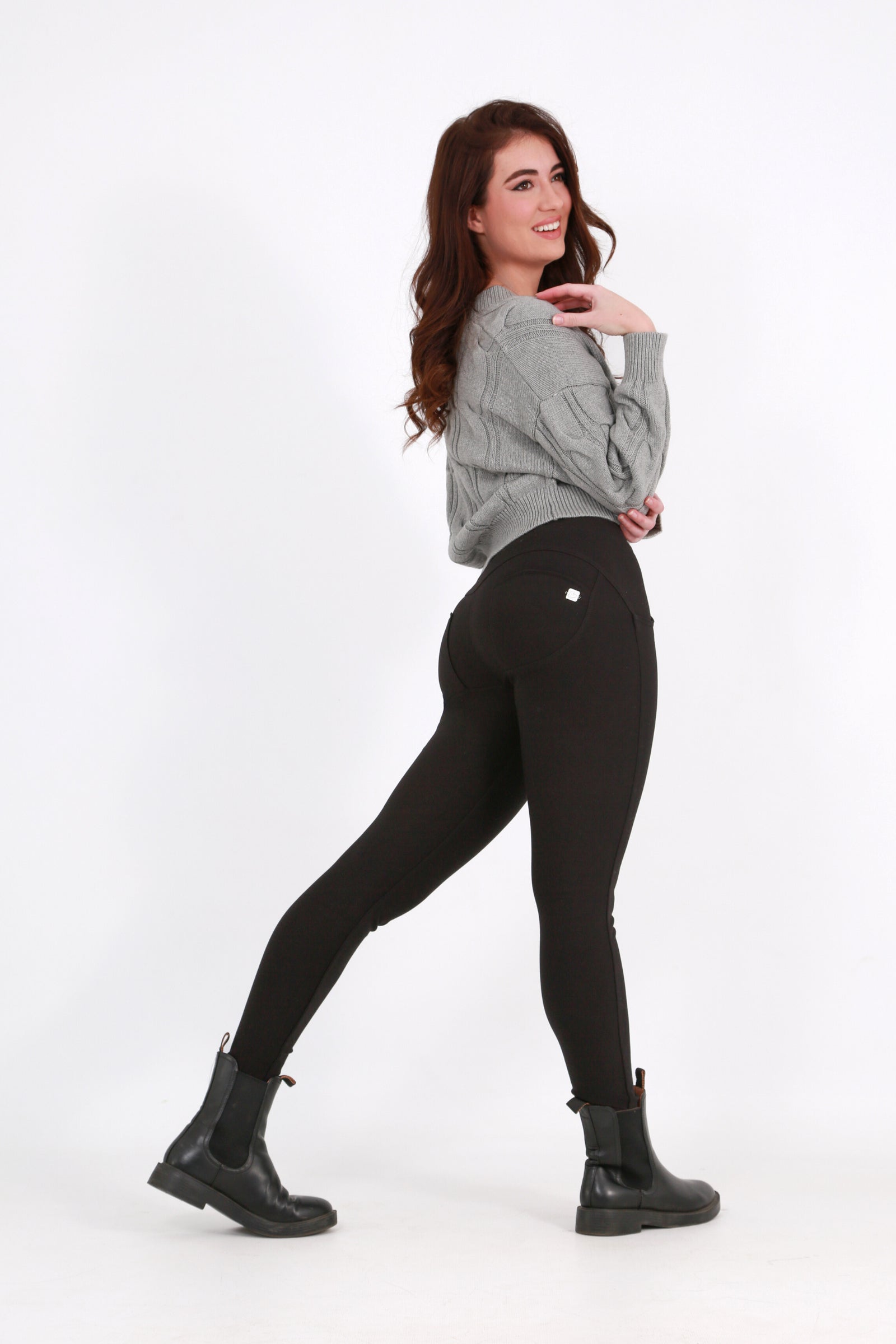 Mid waist jean pants Butt lifting Shaping - Wool blend black- Shop Now ...